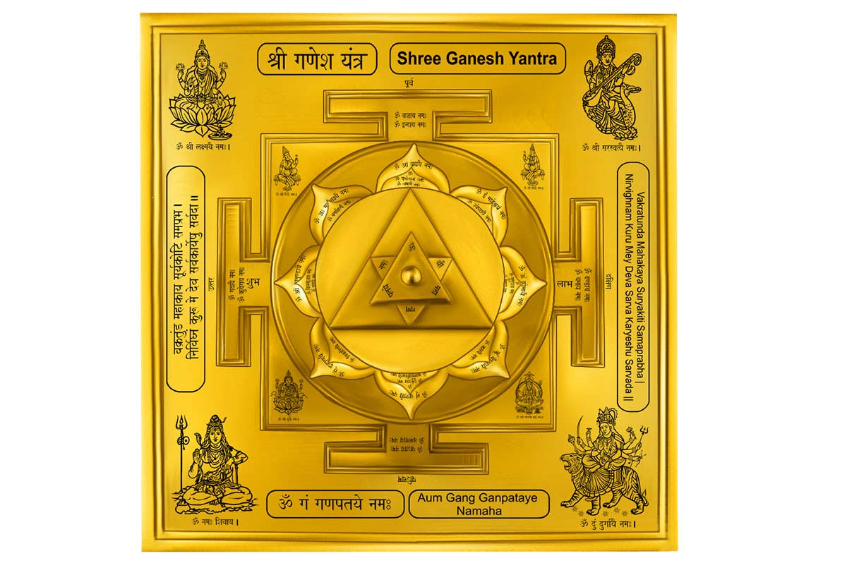 3D Siddh Meru Ganesh Yantra on Double Lotus In Gold Plating-YTDLGNS101
